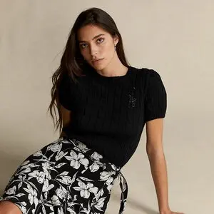 Ralph Lauren Beaded Big Pony Cable Sweater In Polo Black - 22% Off